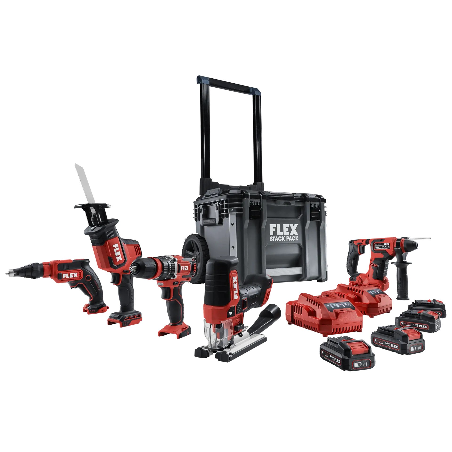 Flex-tools 533806 Stack Pack Set 12V 4x2.5Ah - 5 machines dans le chariot